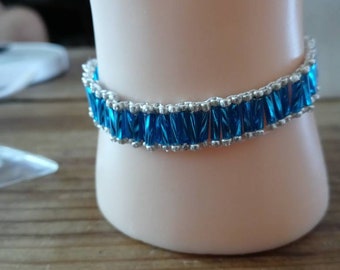 Blue Bugle Beads Bracelet Black Satin Cord Bracelet With Blue - Etsy