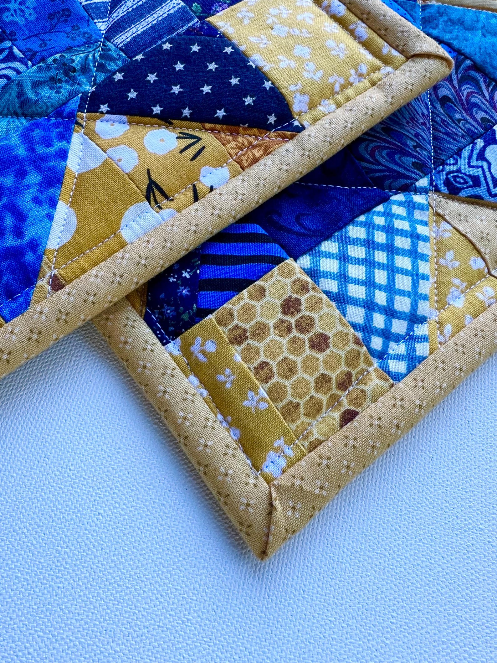 Set of Two Quilted Patchwork Potholders Hot Pads Trivets Blue Yellow - Etsy