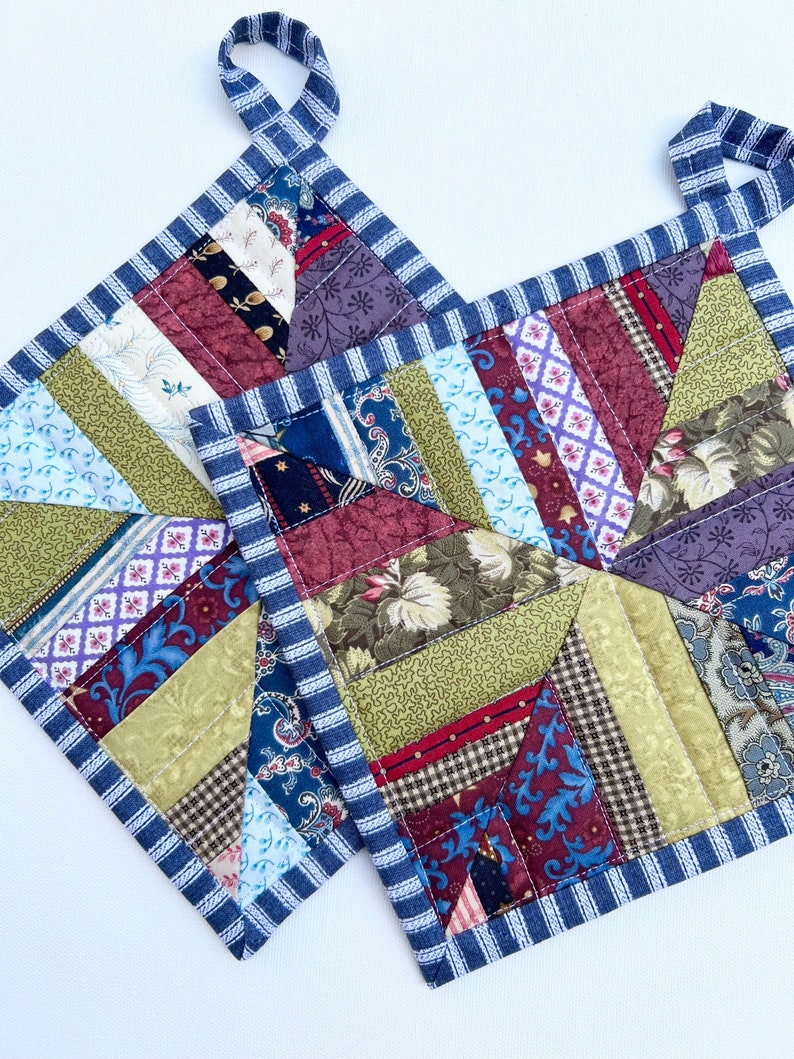 Quilted Patchwork Potholders Set of Two Hot Pad Trivet Civil War Prints - Etsy