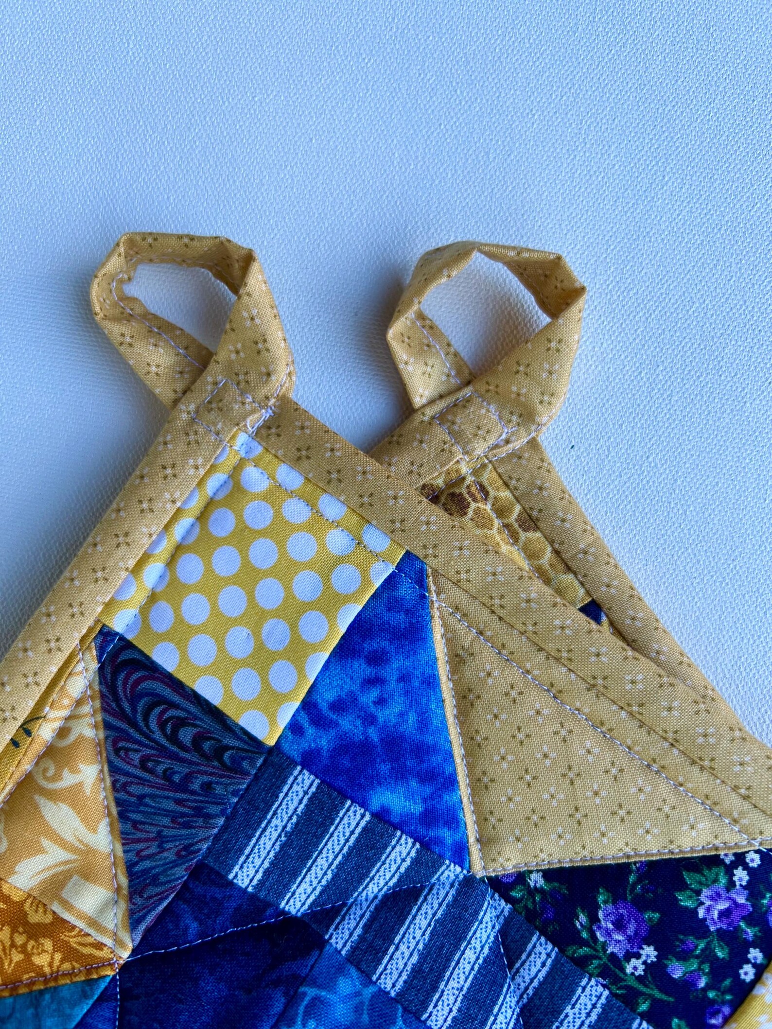 Set of Two Quilted Patchwork Potholders Hot Pads Trivets Blue Yellow - Etsy