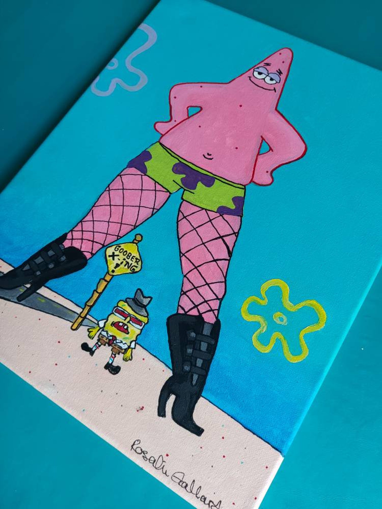 Patrick Star Fishnets Meme Canvas Painting Spongebob - Etsy