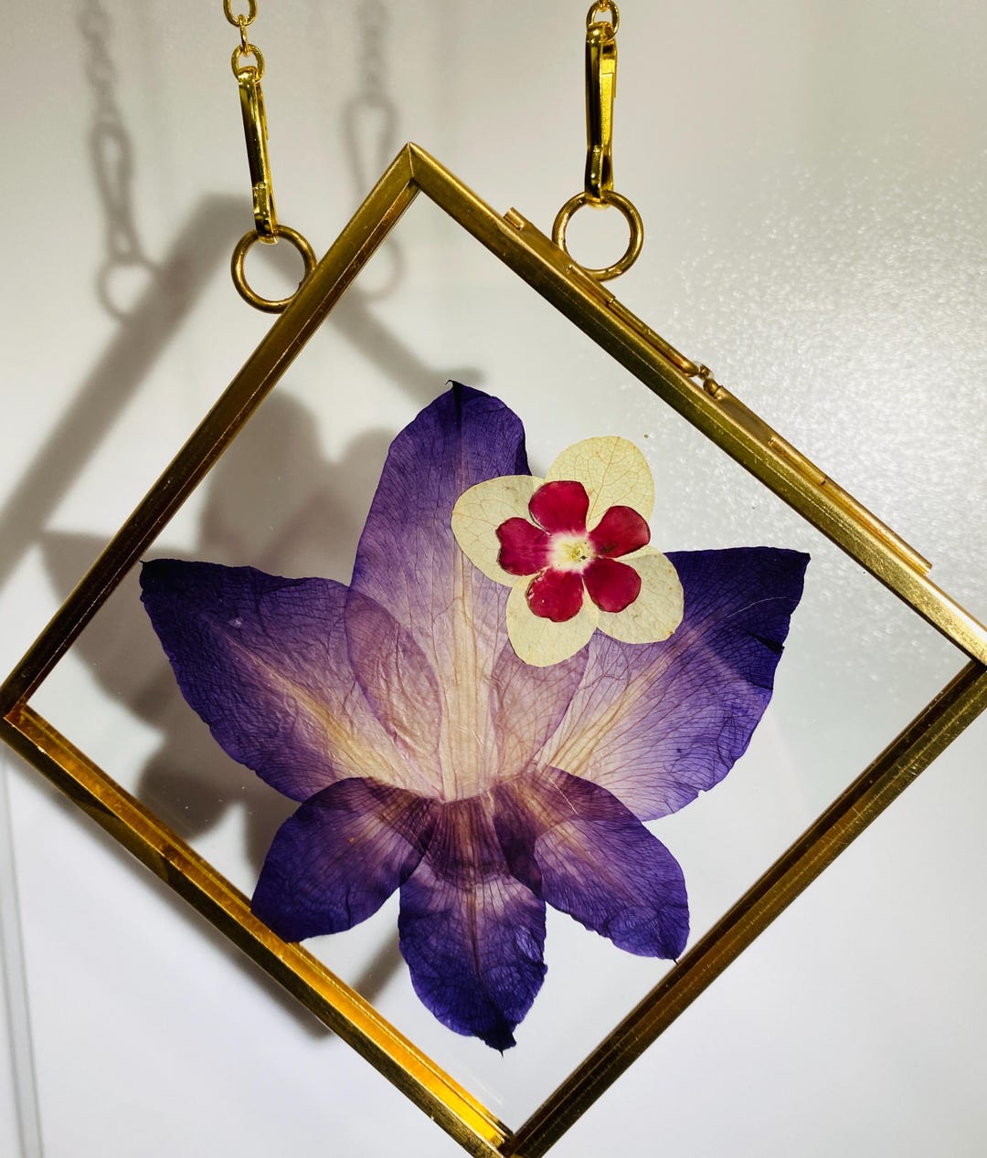 Dried Flower Sun Catcher, Purple Gladiola, Brass Diamond Frame - Etsy