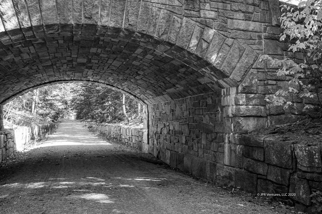 Acadia Stone Bridge Photo, Maine Architecture, Black and White Canvas ...
