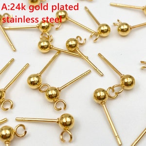 4mm Open Loops Ball Earring Posts, Ball Earring Studs, Gold Plated ...