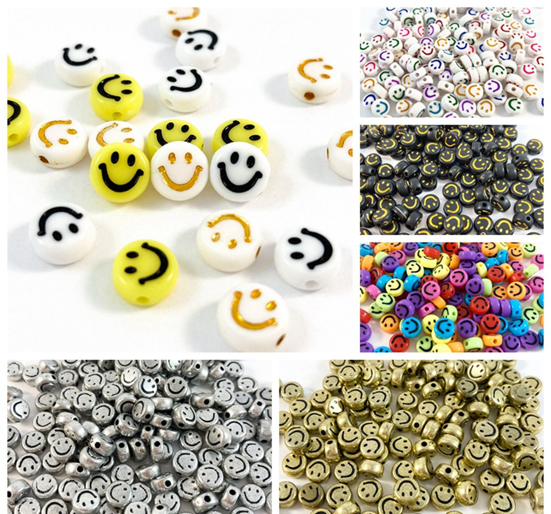 Smiley Face Beads, 6-7mm Emoji Beads, Happy Face Beads, Acrylic Block ...