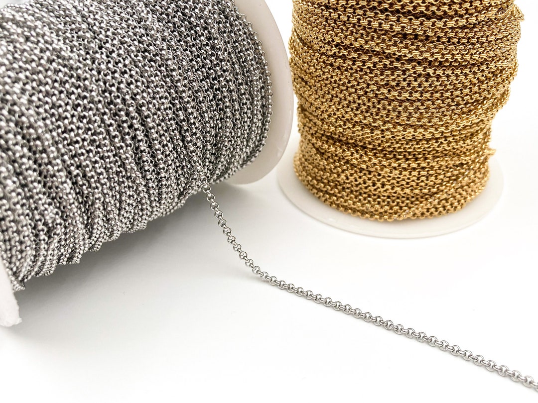 2mm Rolo Chain in Gold Plated Brass and Stainless Steel, Thin and Tiny ...