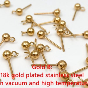 4mm Open Loops Ball Earring Posts, Ball Earring Studs, Gold Plated ...
