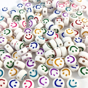 Smiley Face Beads, 6-7mm Emoji Beads, Happy Face Beads, Acrylic Block ...