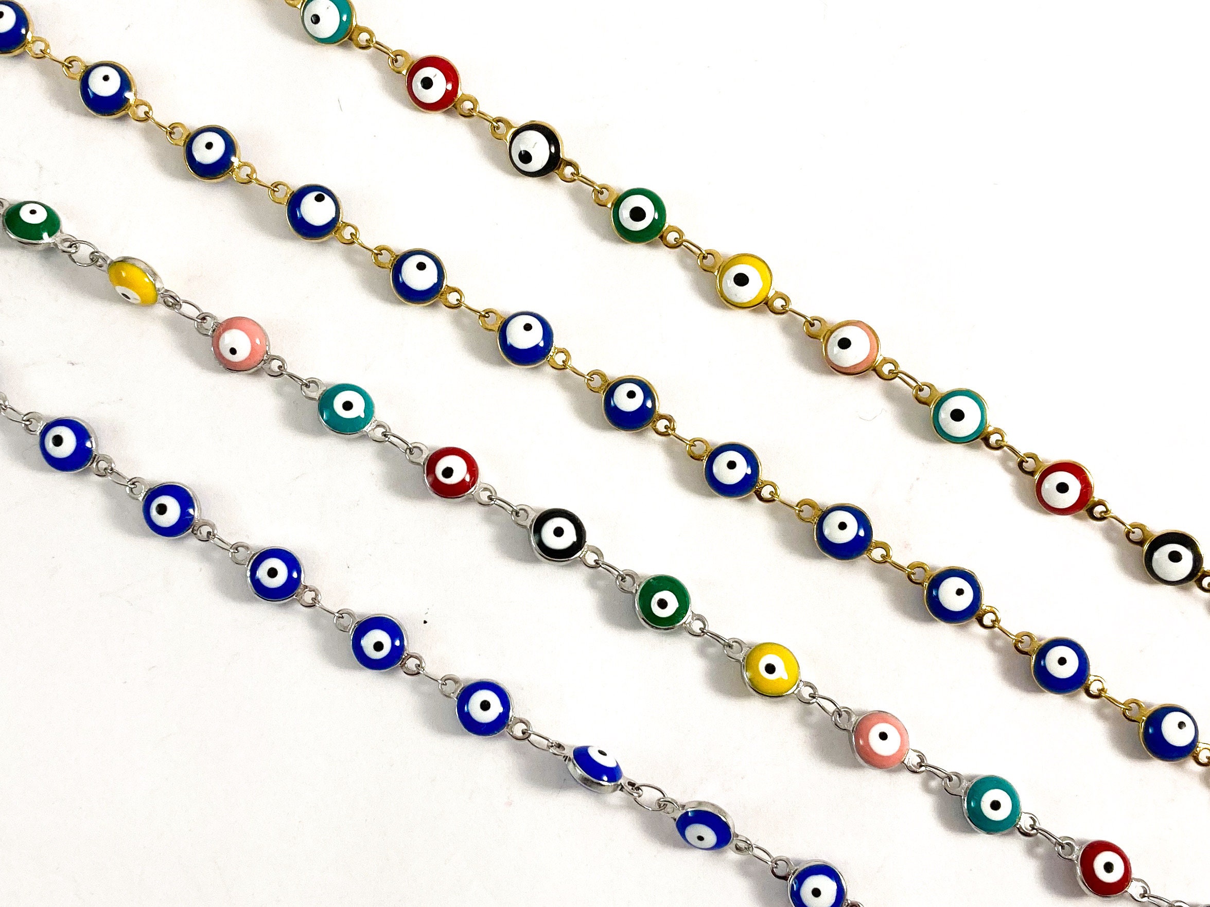 6mm Enamel Evil Eye Chain in Stainless Steel 18k Gold Plated - Etsy