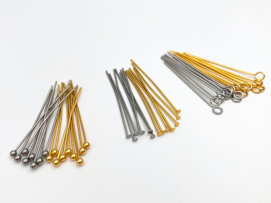 30mm Stainless Steel Jewelry Pins, Gold Plated Ball, Flat, Eye Head ...