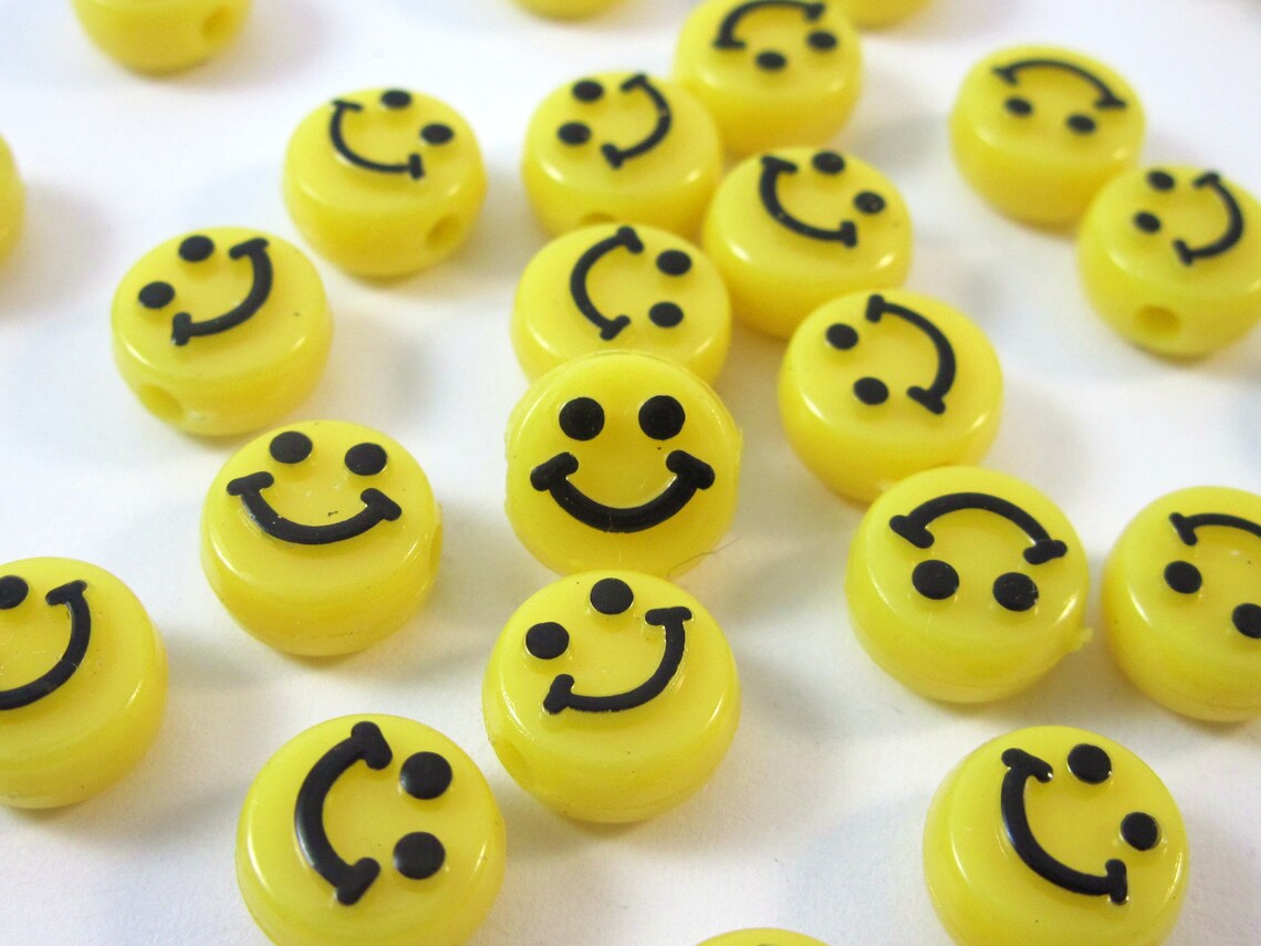 Smiley Face Beads 10mm Emoji Beads Happy Face Acrylic Cute | Etsy