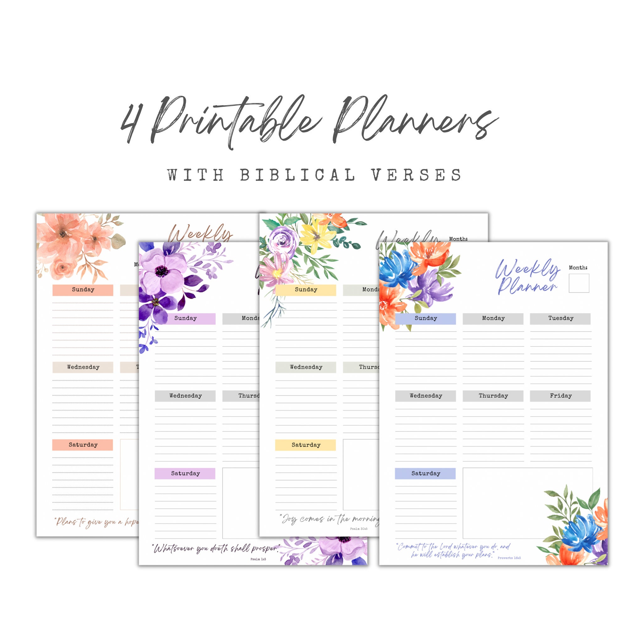 Digital Printable 4 Weekly Planners, Planner With Bible Verses ...