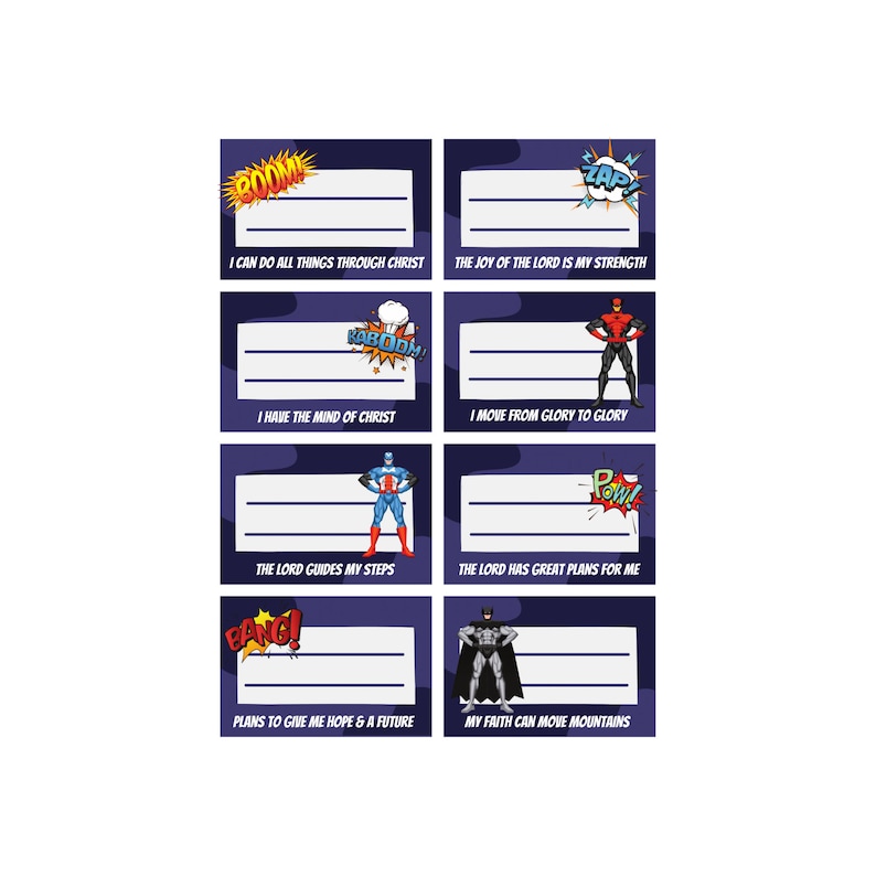 Super Hero Printable Name Tag Stickers, Printable Stickers, Boys ...