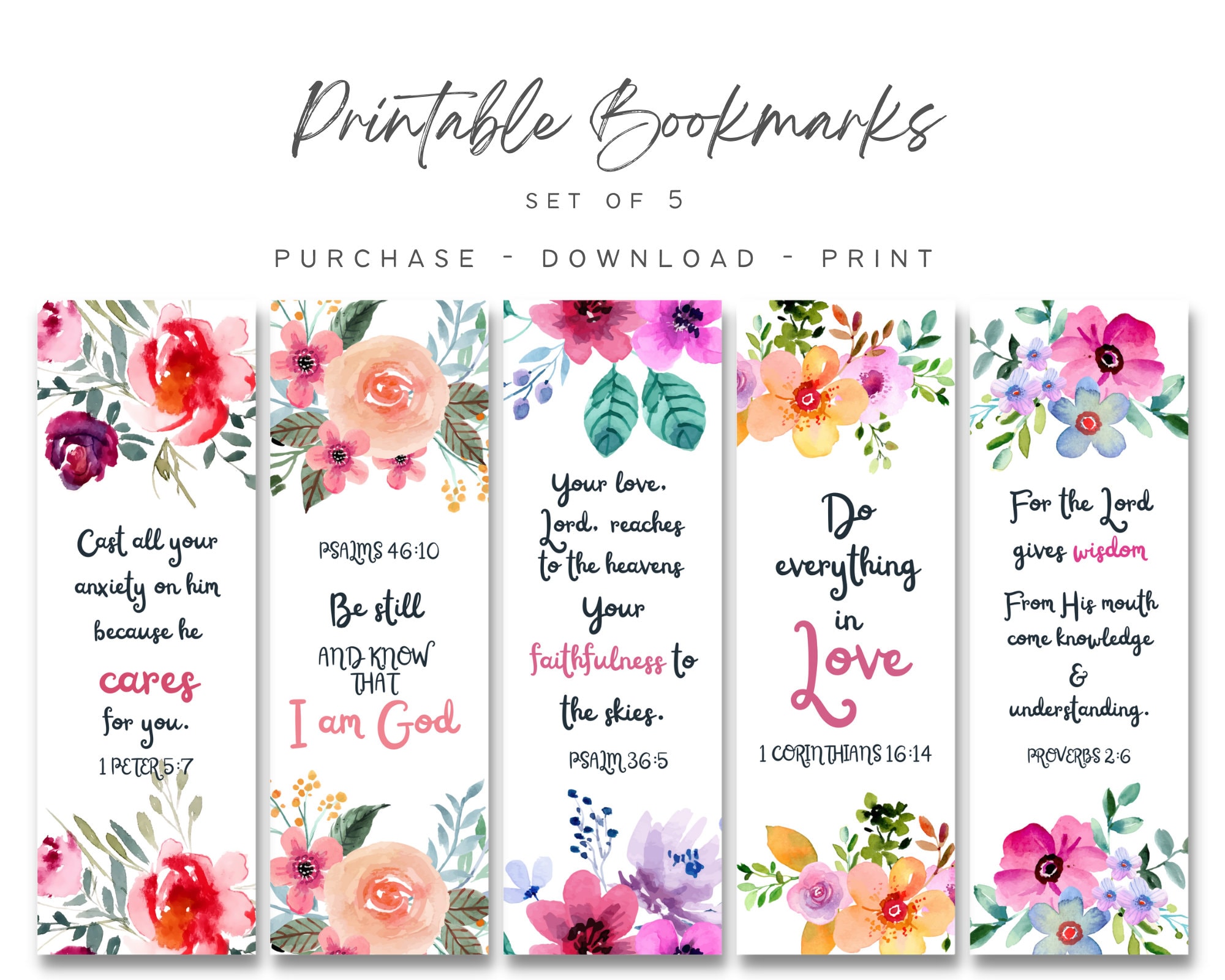 Watercolor Scripture Bookmark Set: Bible Verse Printable (PDF Download ...