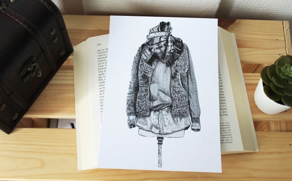 Illustration A5 Black and White Print Card Drawing Art | Etsy