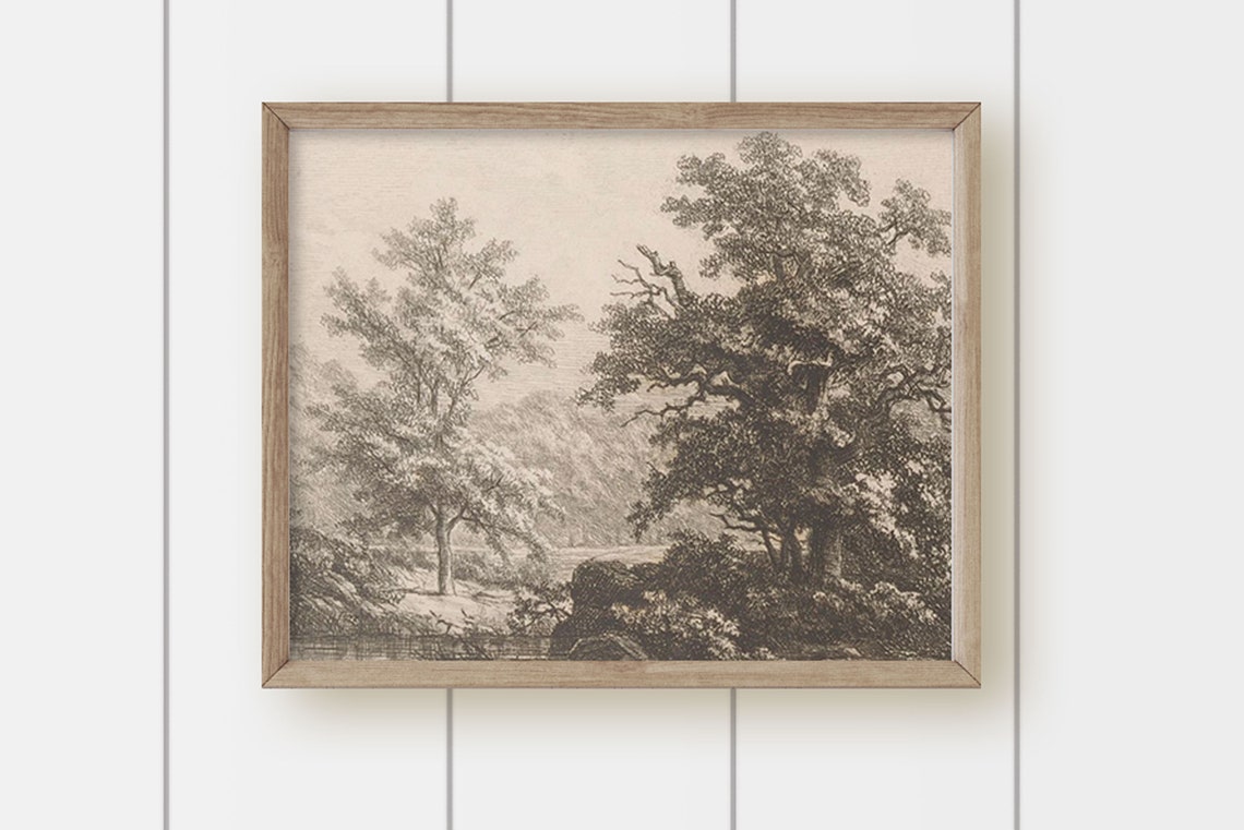 Vintage Landscape Painting - Tree in Distance - Etsy