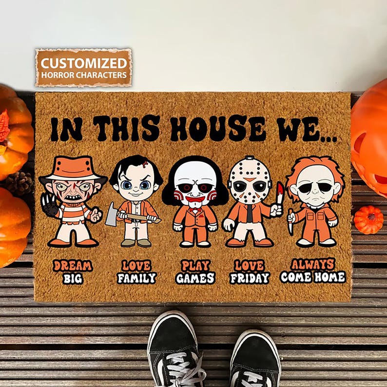 Personalized Halloween Door Mat, Horror Door Mat, in This House We Love ...