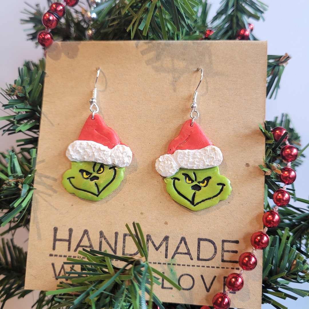 The Grinch Polymer Clay Earrings - Etsy