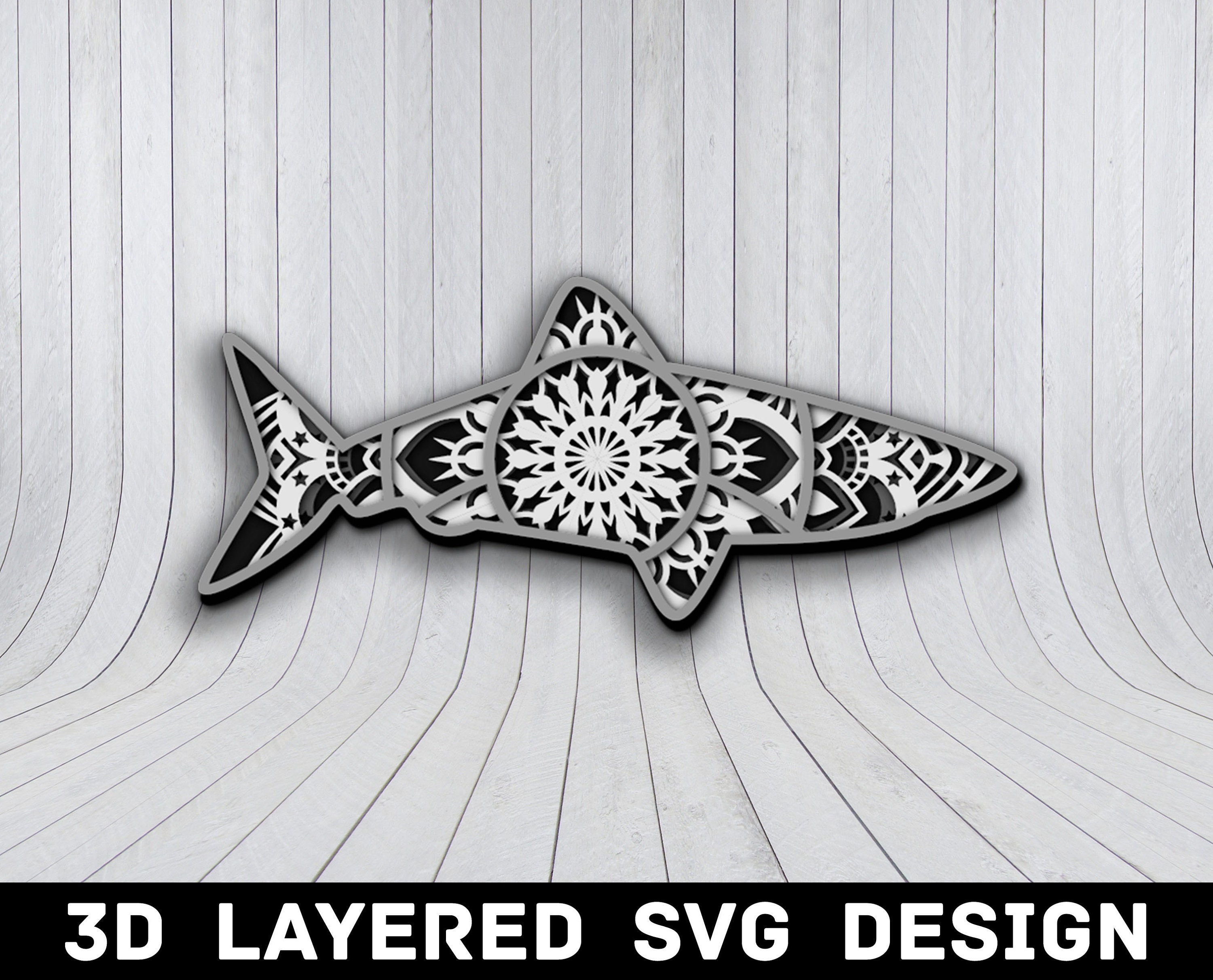 3D Mandala Shark SVG File 3D Shark Mandala SVG Files Shark | Etsy