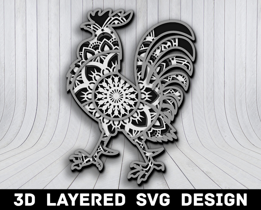 3D Mandala Rooster SVG File, 3D Rooster SVG Files, Rooster 3D Mandala ...