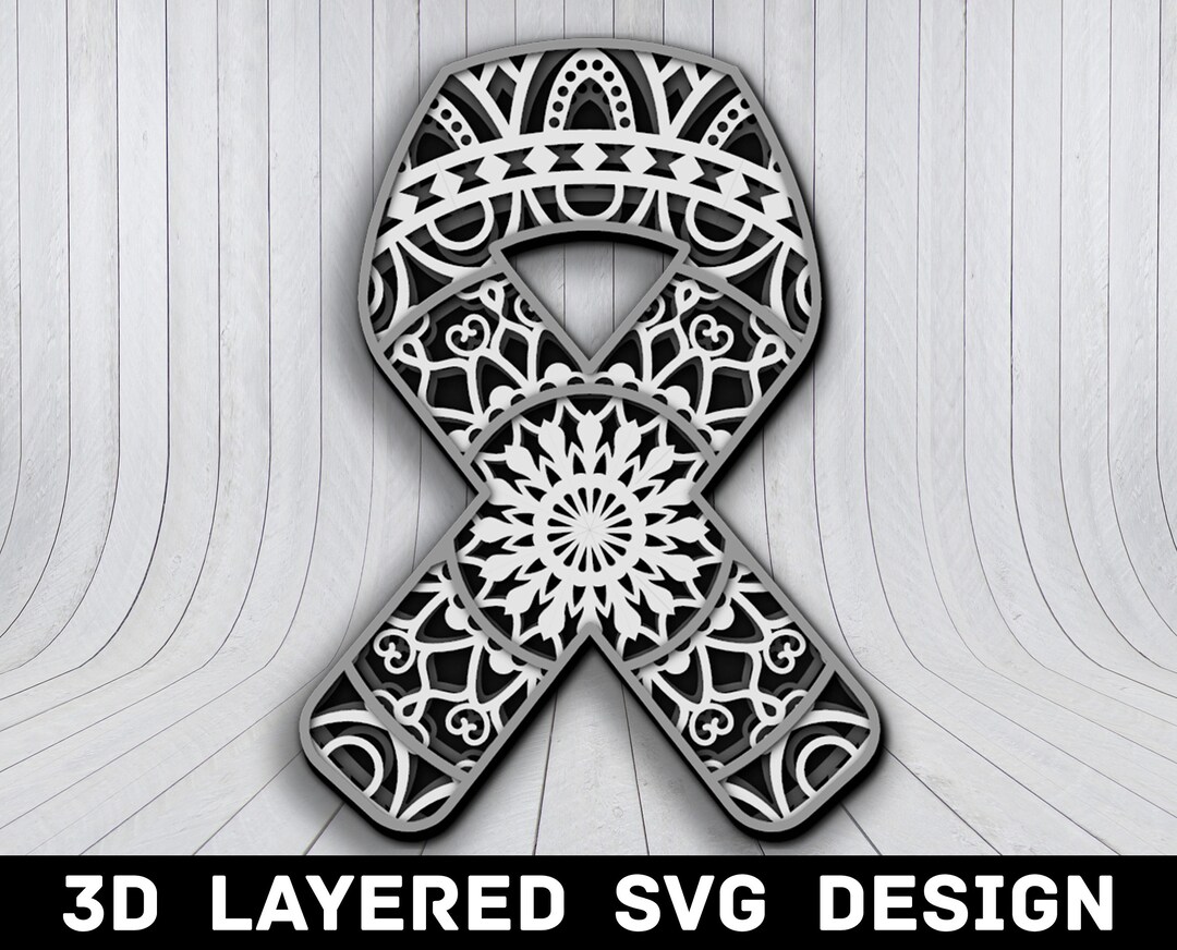 3D Mandala Cancer Ribbon SVG File, 3D Ribbon Mandala SVG, Mandala ...