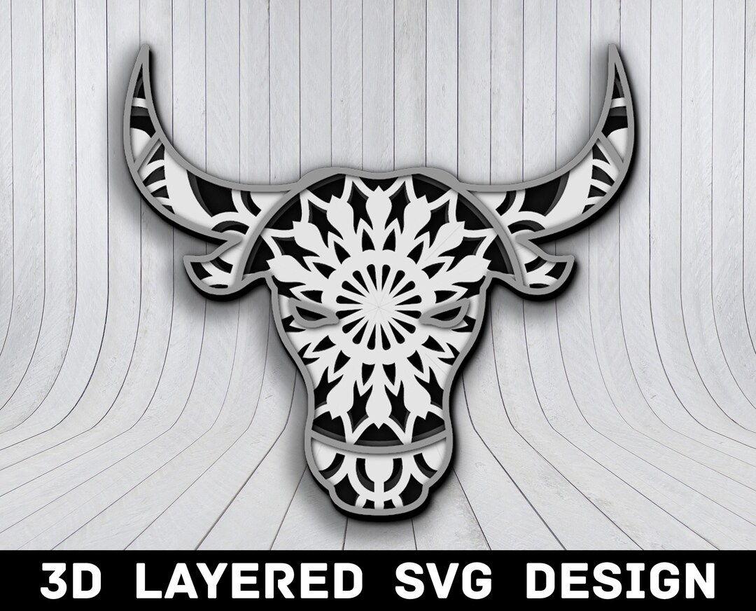 3D Mandala Buffalo SVG File, Buffalo SVG Files, Bull 3D Mandala, Bulls ...