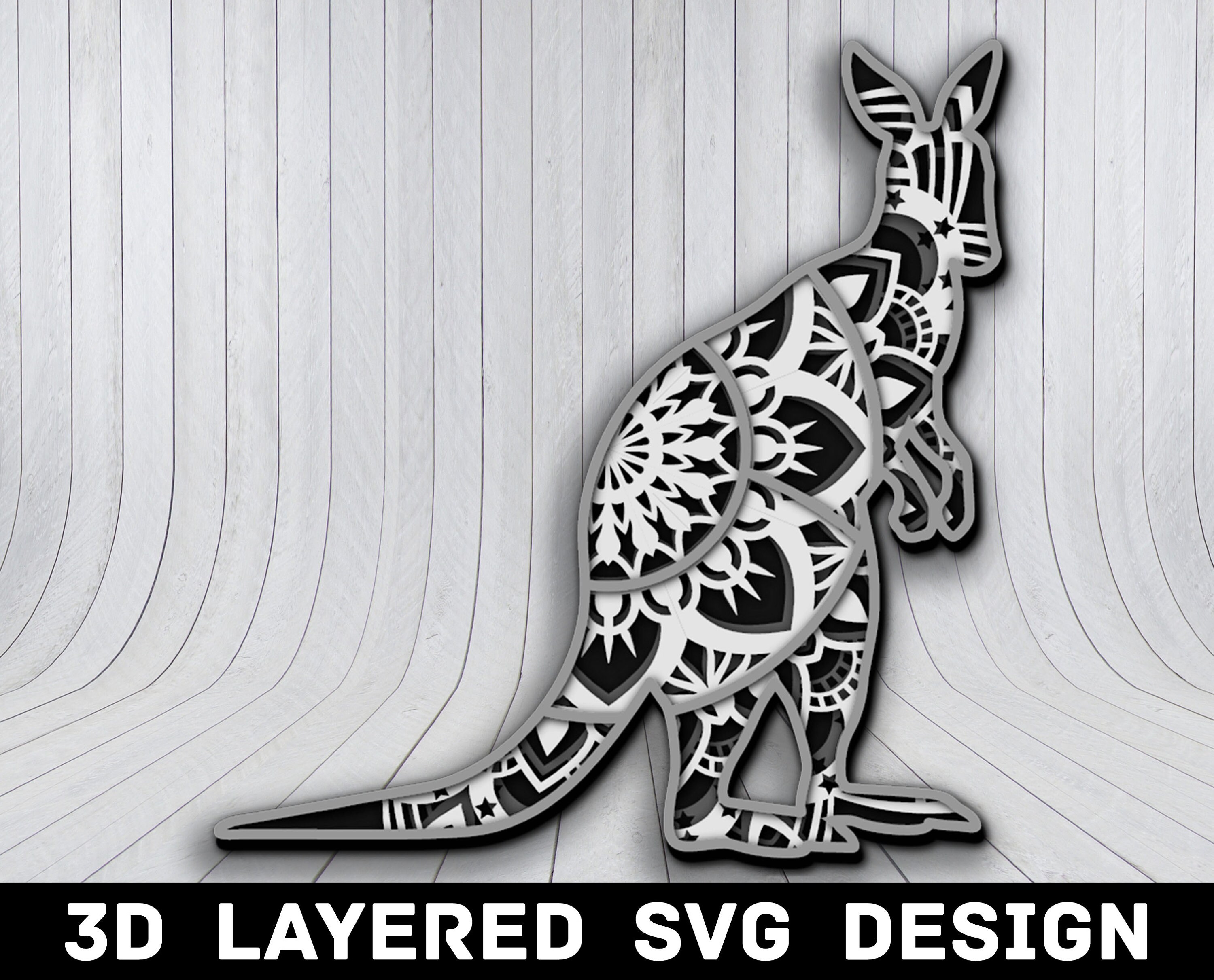 3D Mandala Kangaroo SVG File, Kangaroo SVG Files, Kangaroo 3D Mandala ...