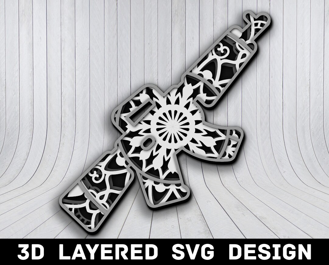 3D Mandala Gun SVG File, Gun Mandala SVG, Rifle Pistol Bullet 3D ...