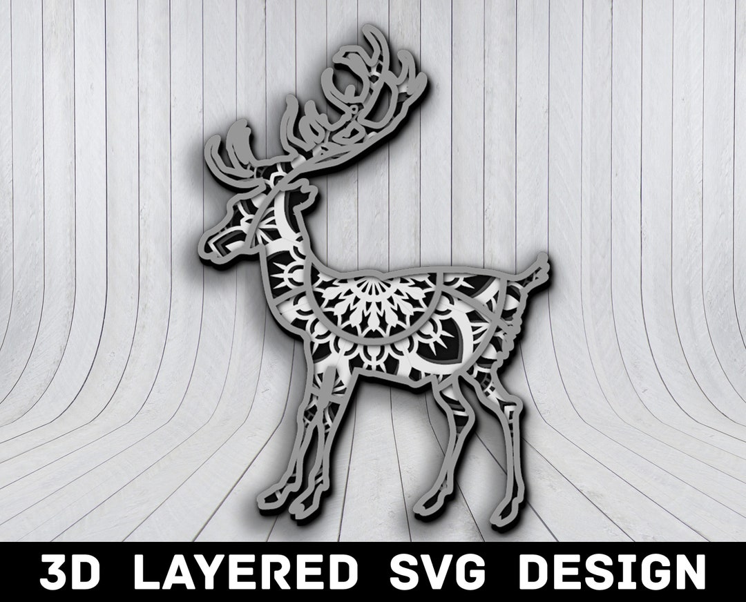 3D Mandala Deer SVG File, 3D Reindeer Mandala SVG File, Antler 3D ...