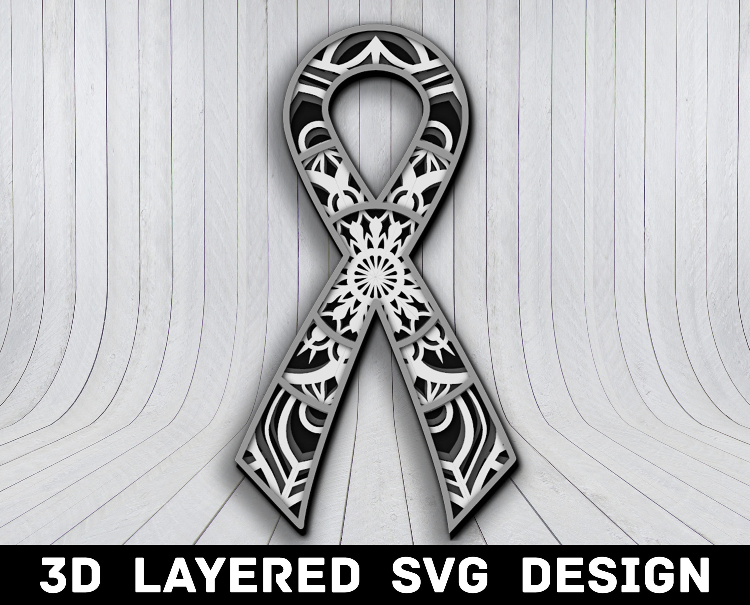 3D Mandala Awareness Ribbon SVG File, Ribbon Mandala SVG, Mandala ...