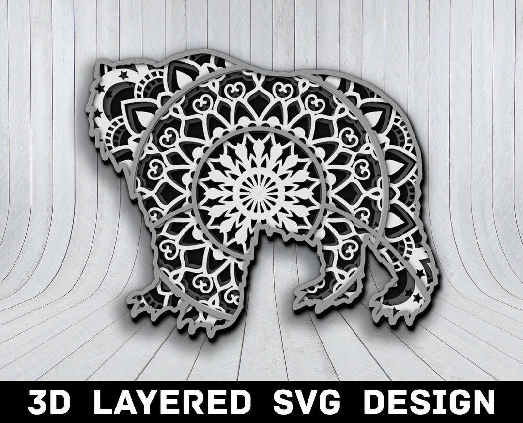 3D Mandala Bear SVG File, Bear Mandala SVG Files, Mama Bear 3D Mandala ...
