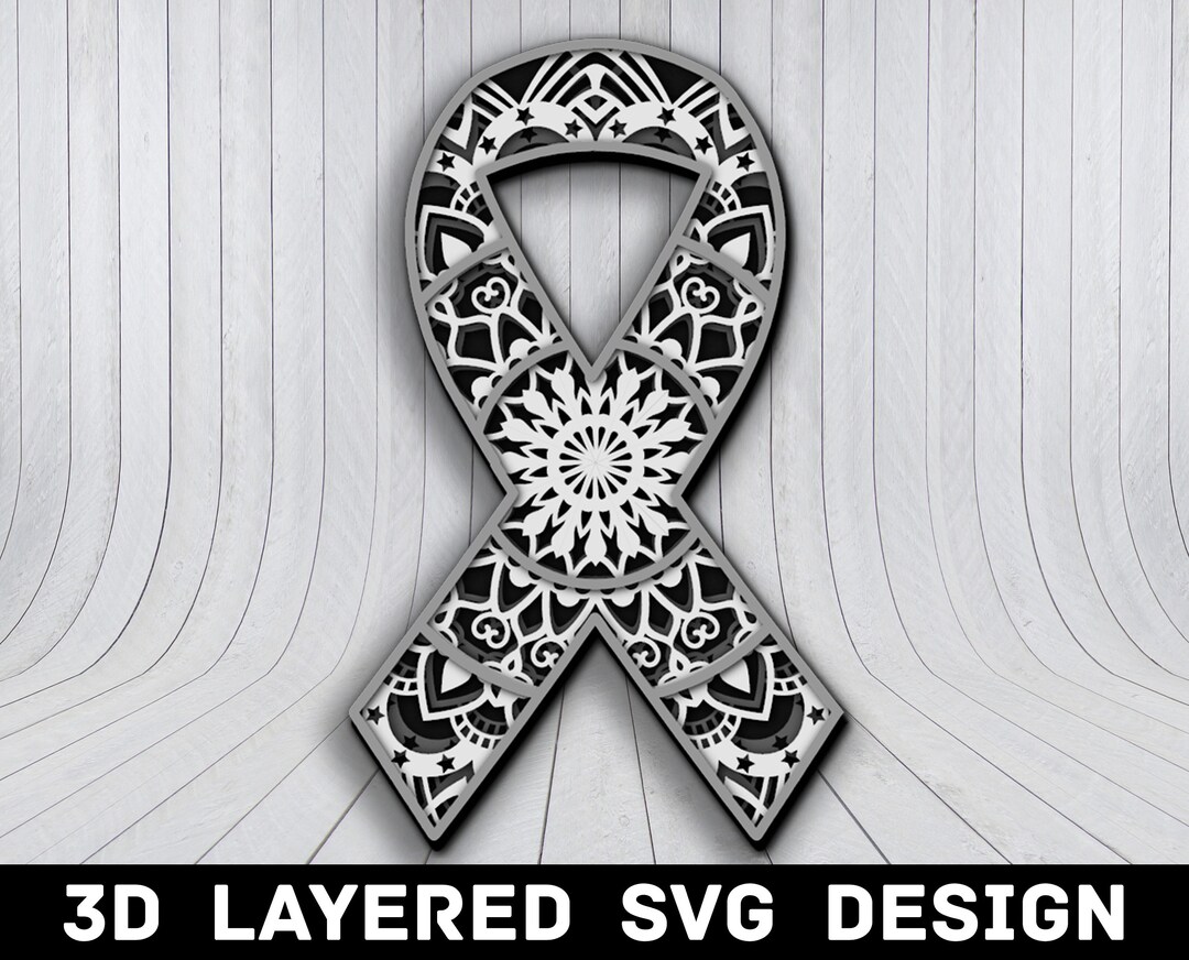 3D Mandala Cancer Ribbon SVG File, 3D Ribbon Mandala SVG, Mandala ...