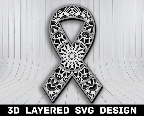 3D Mandala Cancer Ribbon SVG File 3D Ribbon Mandala SVG | Etsy