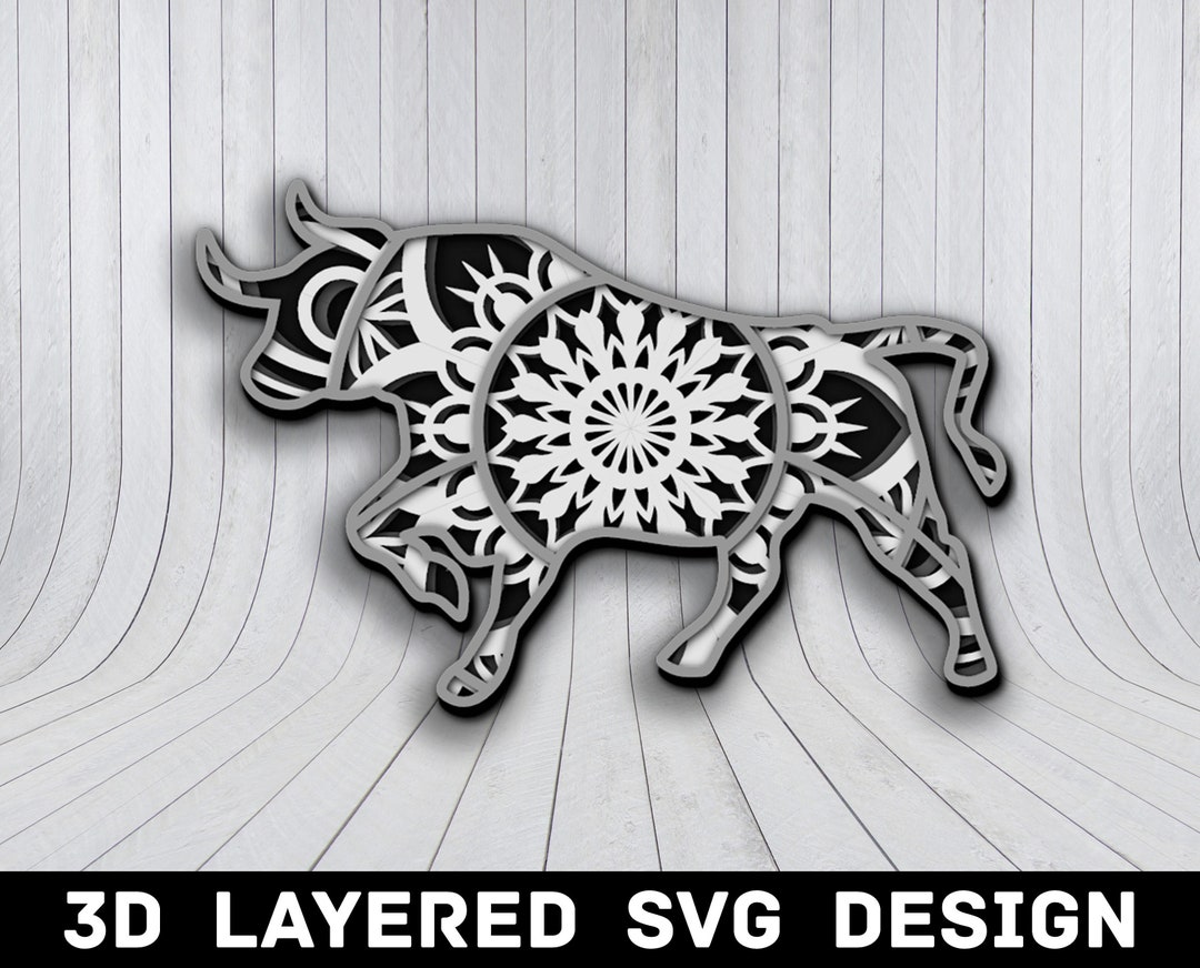 3D Mandala Bull SVG File, Bull Mandala SVG, Bison Bulls 3D Mandala ...
