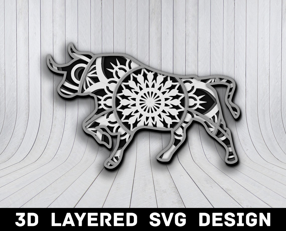 3D Mandala Bull SVG File Bull Mandala SVG Bison Bulls 3D | Etsy