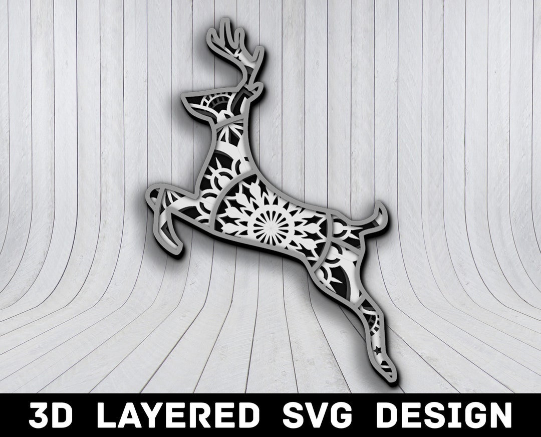 3D Mandala Deer SVG File, 3D Reindeer Mandala SVG File, Antler 3D ...