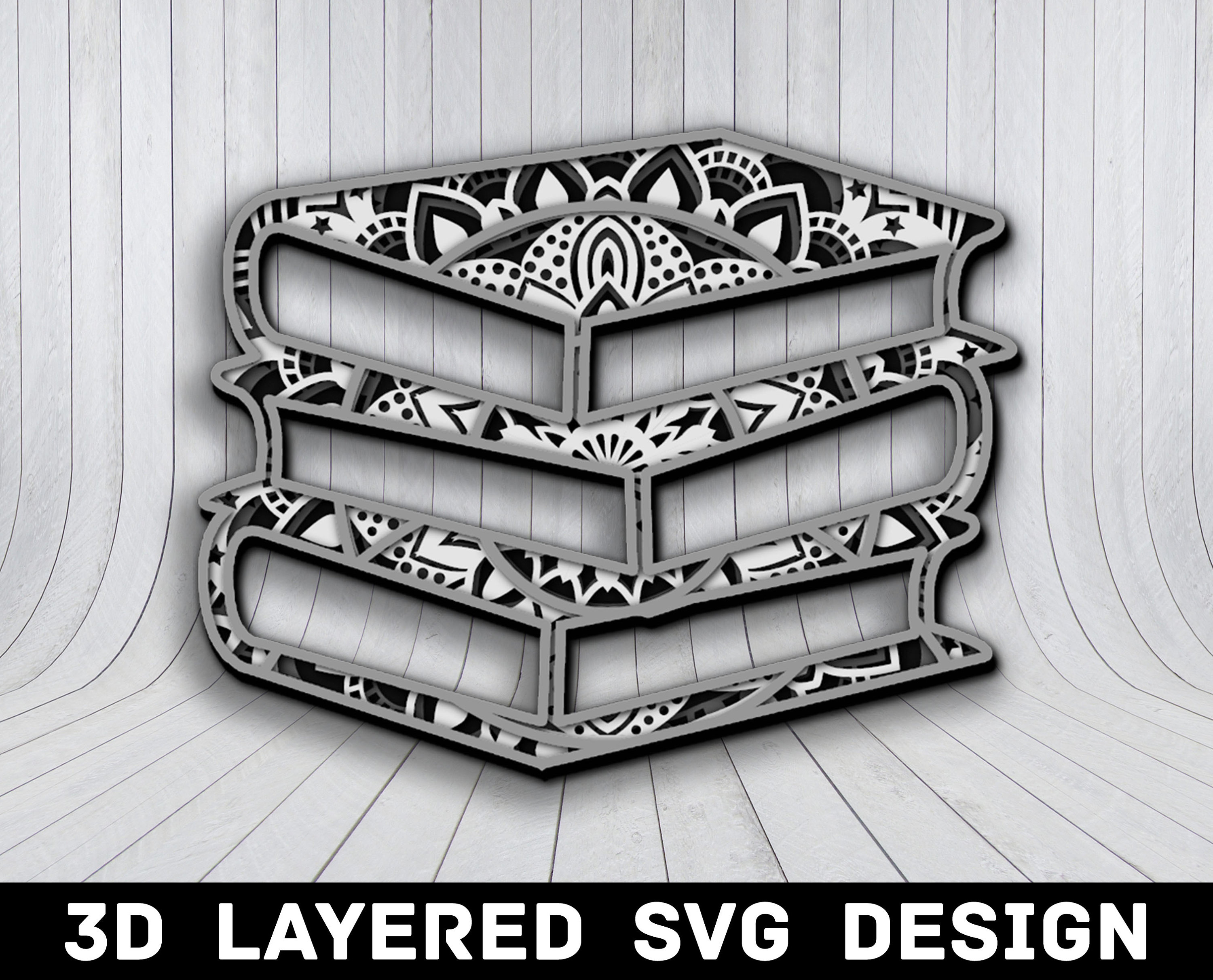Party Décor Party Supplies Layered Book Svg 3D Book Leyered SVG Mandala ...