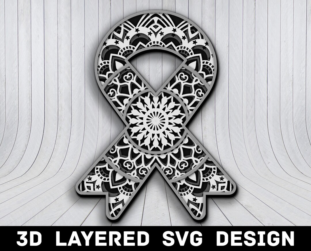 3D Mandala Cancer Ribbon SVG File, 3D Ribbon Mandala SVG, Mandala ...