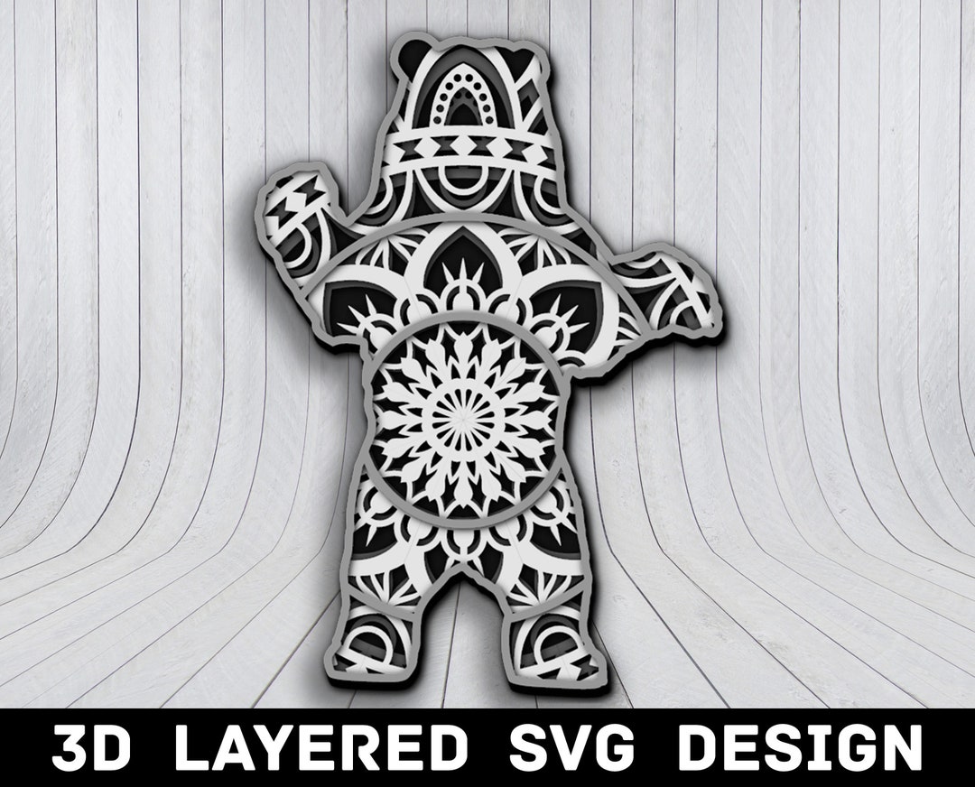3D Mandala Bear SVG File, Bear Mandala SVG Files, Mama Bear 3D Mandala ...