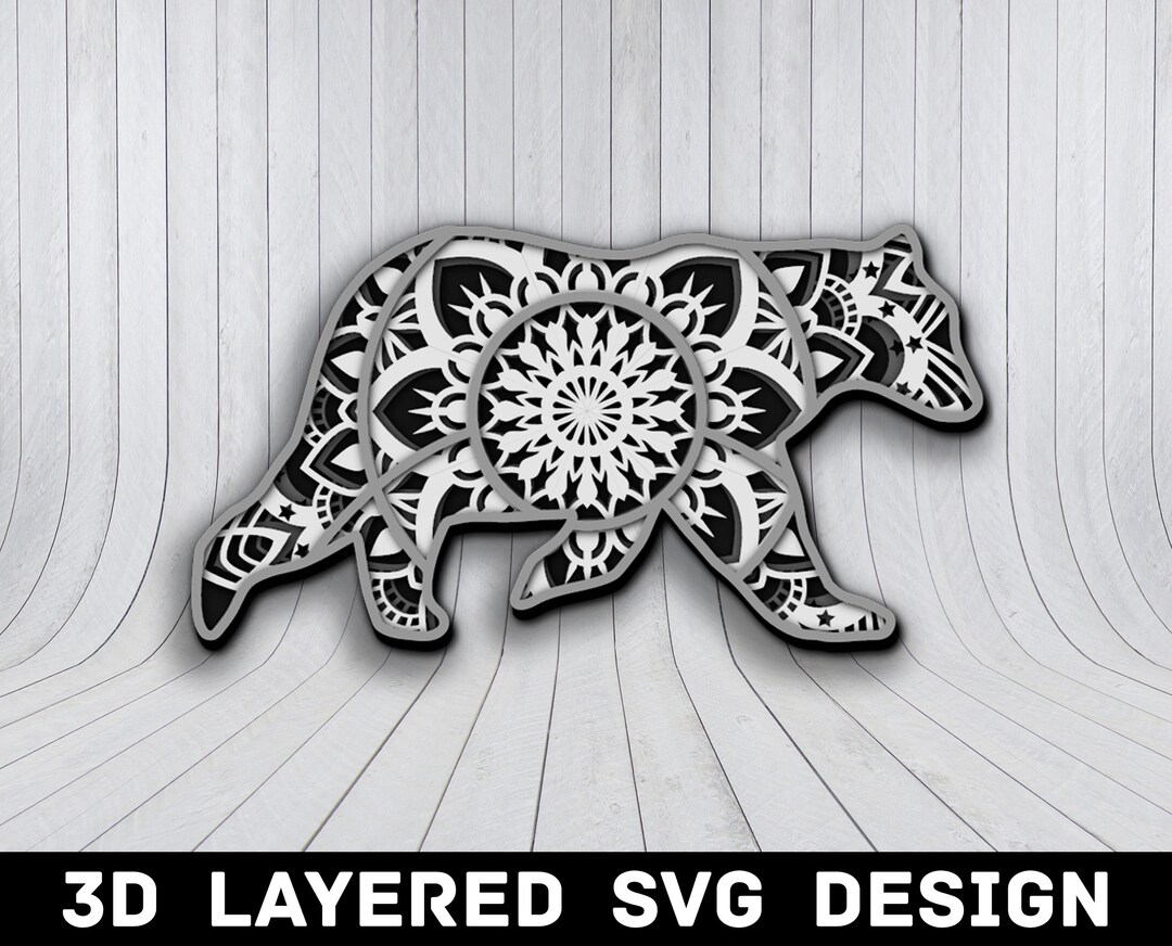 3D Mandala Bear SVG File, Bear Mandala SVG Files, Mama Bear 3D Mandala ...