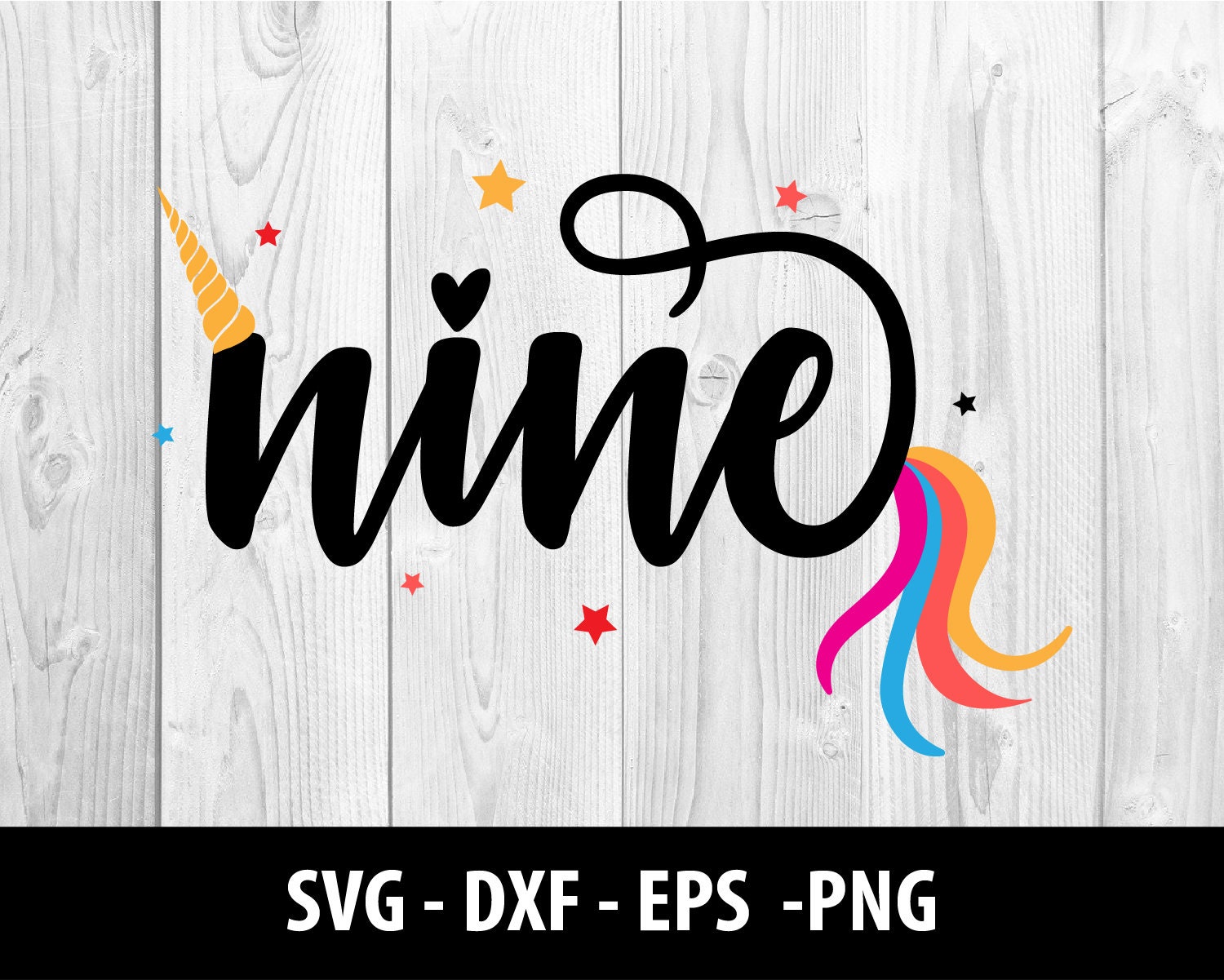 Nine Years Unicorn Birthday SVG 9 Years Old Unicorn Birthday | Etsy