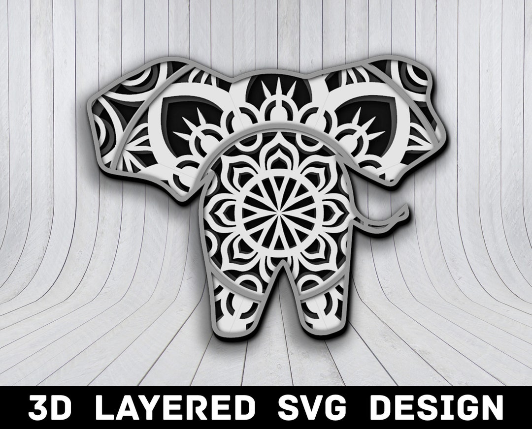 3D Mandala Elefant SVG-Datei, Elefant SVG-Dateien, Elefant 3D Mandala, Multilayers 3D Laser ...