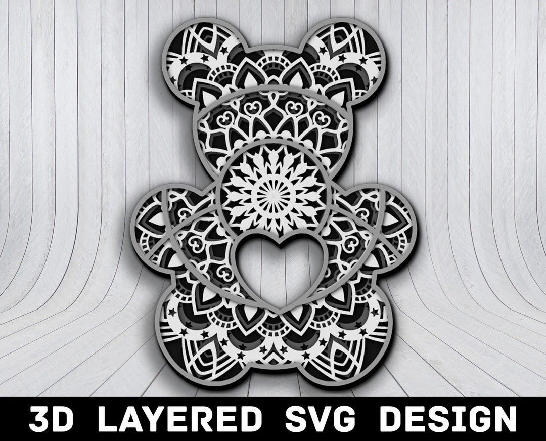 3D Mandala Teddy Bear SVG File, 3D Bear SVG, Teddy Bear 3D Mandala ...
