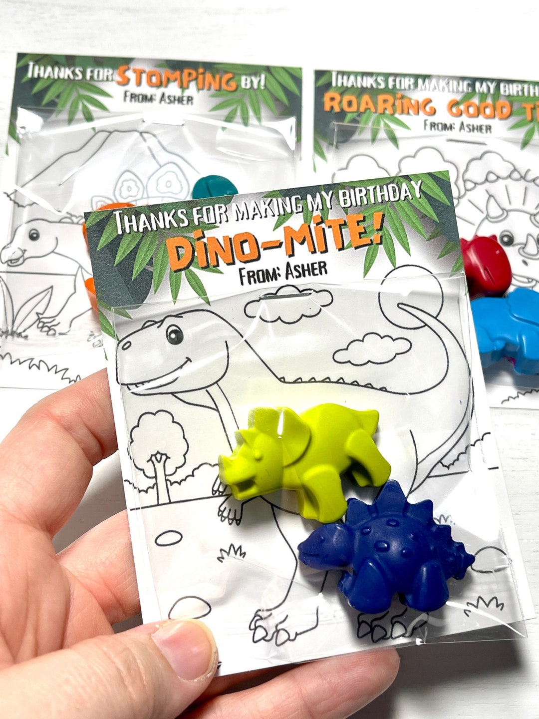 Dinosaur Crayon Party Favor, Dino Coloring Sheet Thank You, Dinosaur ...