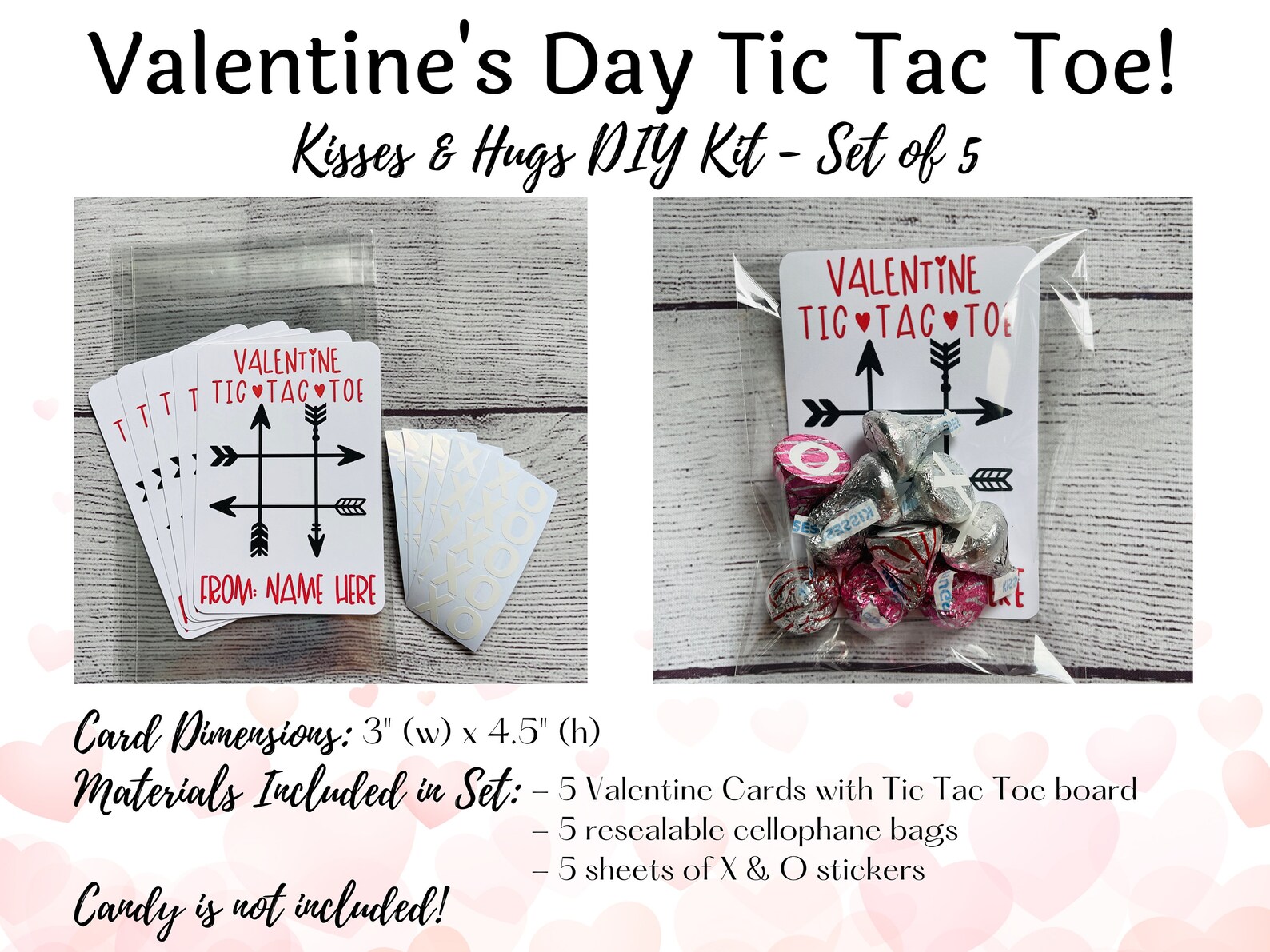 Set of 5 Valentine's Day Tic Tac Toe Kisses & Hugs Candy - Etsy