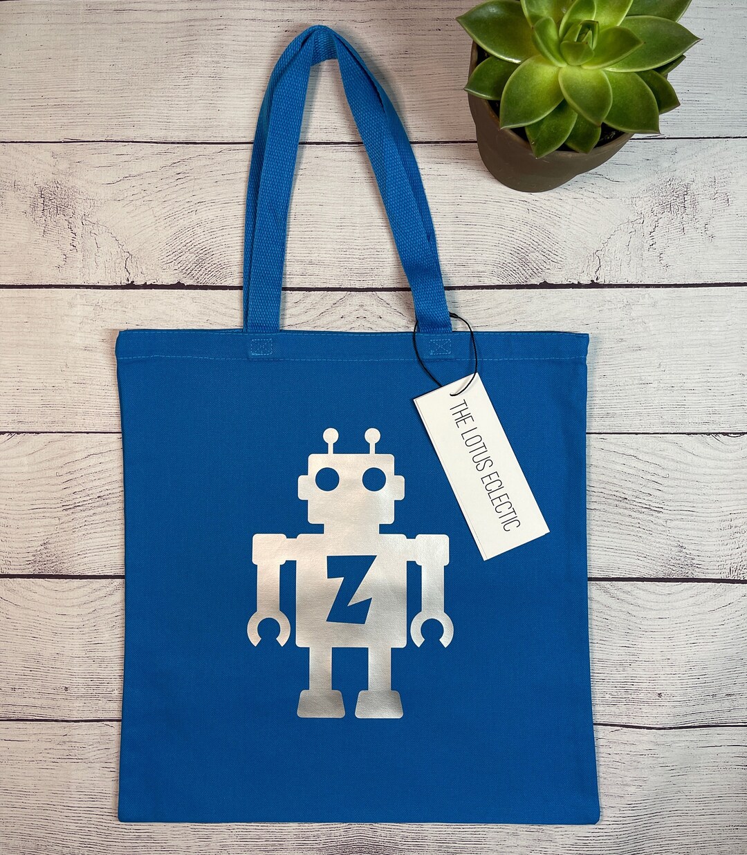 Robot Monogram Tote Bag - Personalized With Initial - Reusable Tote Bag ...