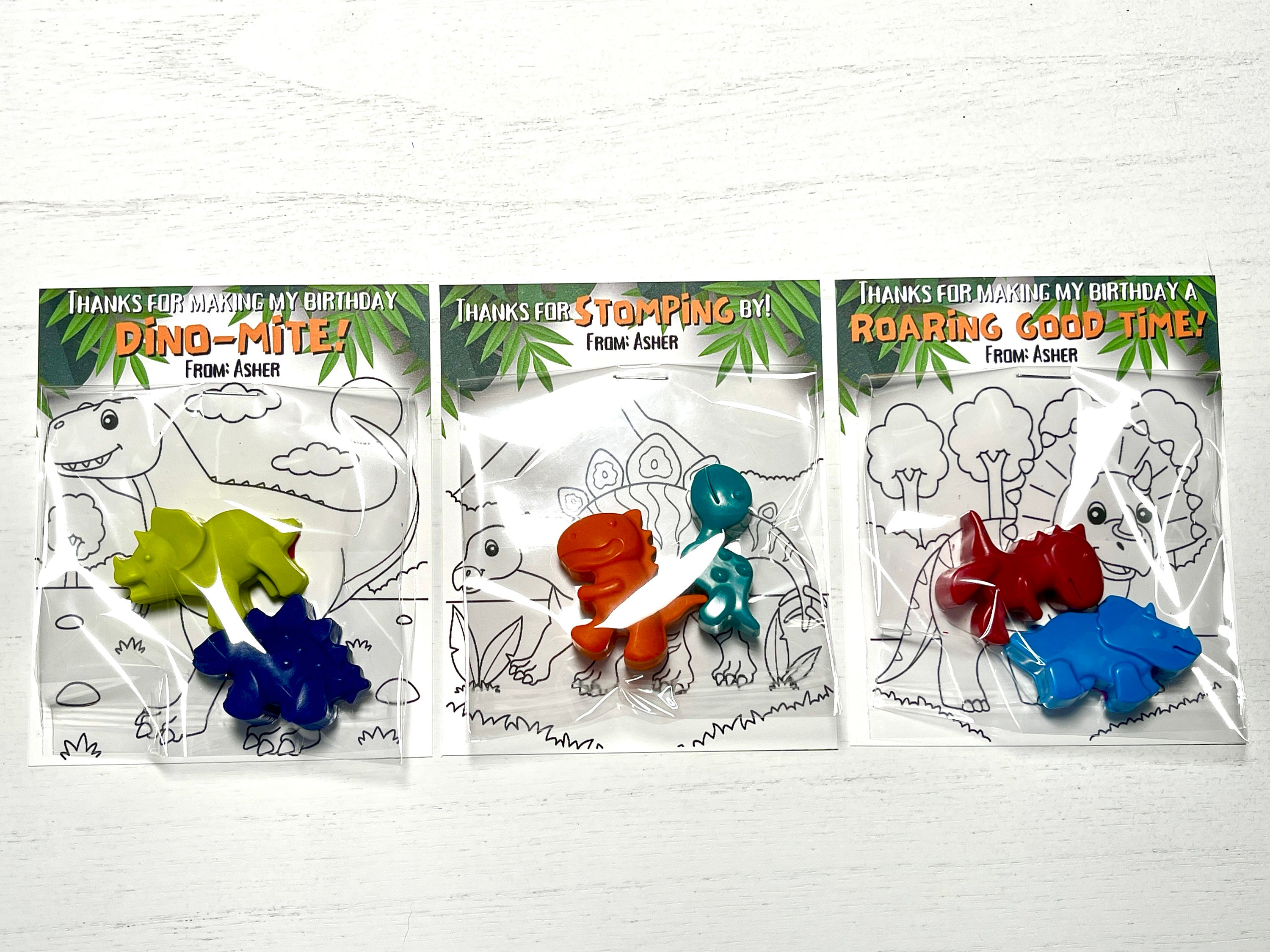 Dinosaur Crayon Party Favor, Dino Coloring Sheet Thank You, Dinosaur ...