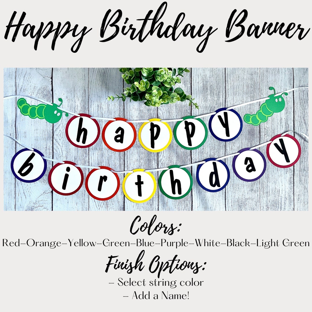 Happy Birthday Banner, Caterpillar With Rainbow Colors, Caterpillar ...