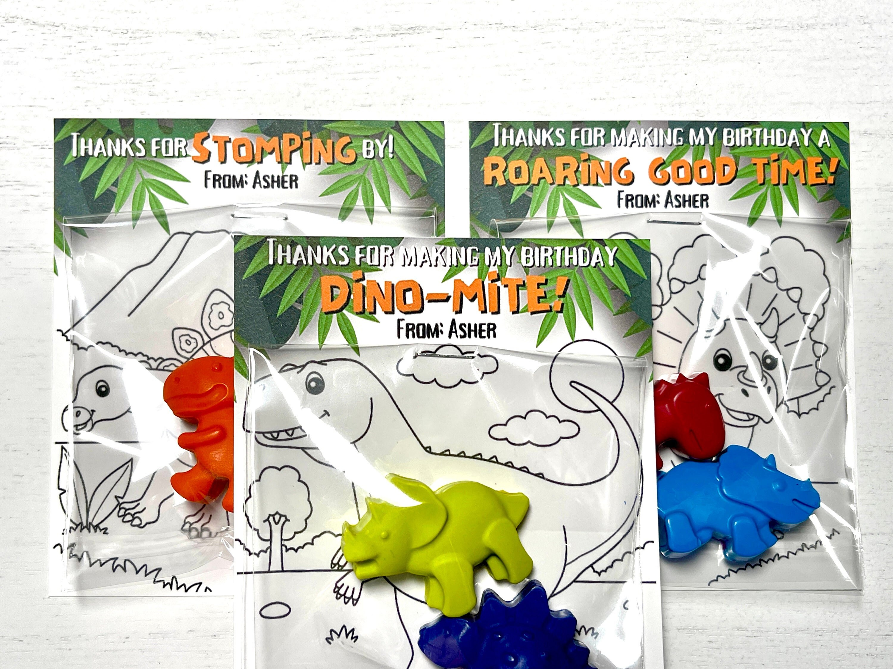 Dinosaur Crayon Party Favor, Dino Coloring Sheet Thank You, Dinosaur ...
