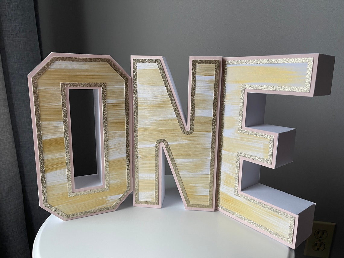 Custom Large ONE 3D Letters Golden One Theme Birthday Pink - Etsy